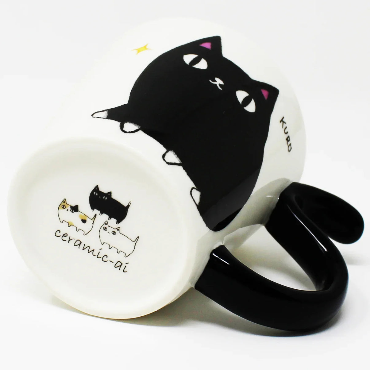 Kuro Black Cat Tail Mug – 3 Cat Brothers Japan Porcelain – Miss Girlie Girl
