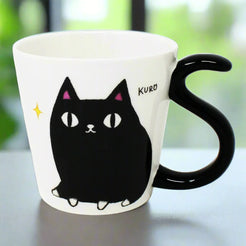 Kuro Black Cat Tail Mug – 3 Cat Brothers Japan Porcelain – Miss Girlie Girl