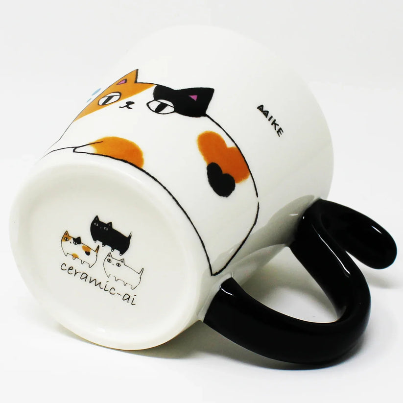 Mike the Calico Cat Mug – Tail Handle – 3 Cat Brothers – Miss Girlie Girl