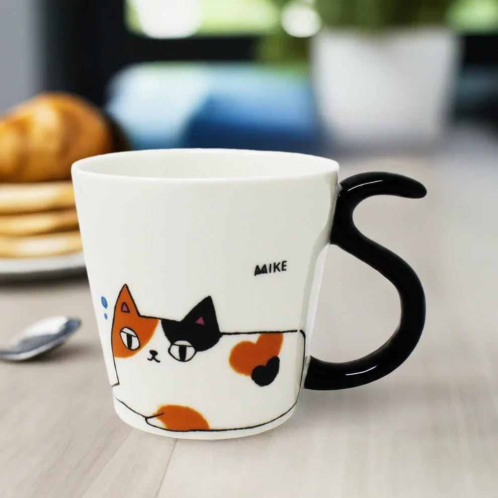 Mike the Calico Cat Mug – Tail Handle – 3 Cat Brothers – Miss Girlie Girl